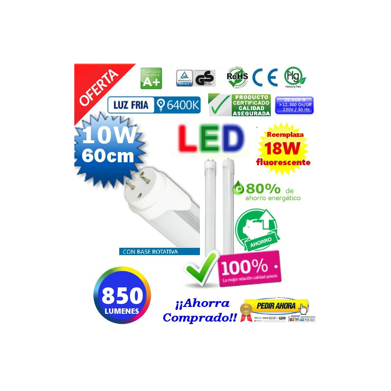 Tubo Led T8 10W 60cm luz blanca